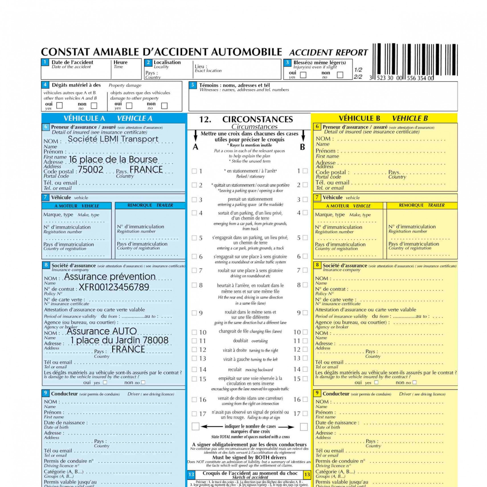 Constat amiable pré-rempli personnalisable